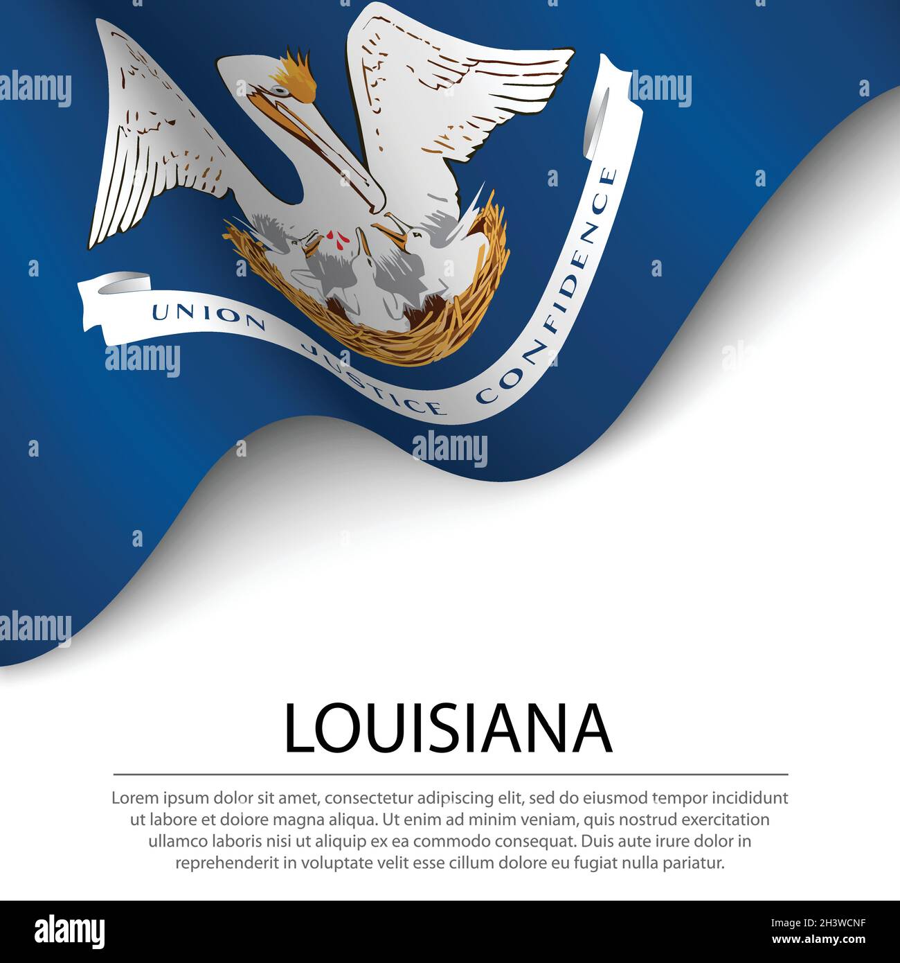 Waving flag of Louisiana is a state of USA on white background. Banner ...
