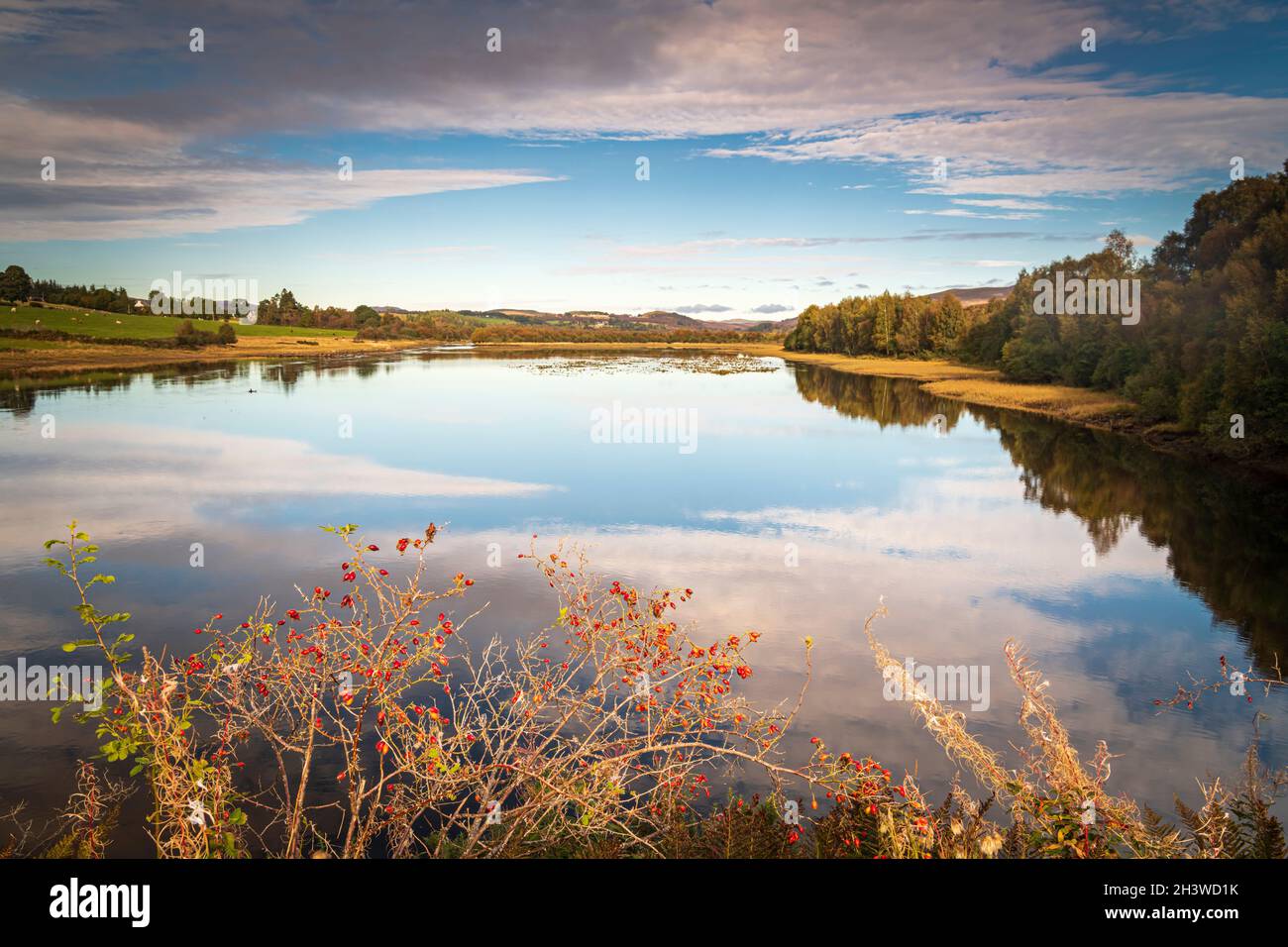 A sunny autumnal 3 shot HDR image of Loch Mhor in Stratherrick, near ...