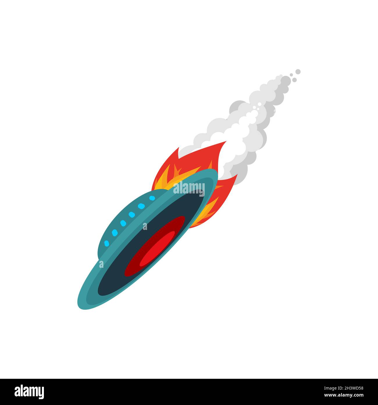 Crash UFO. Flying saucer falls isolated. unknown flying object vector ...