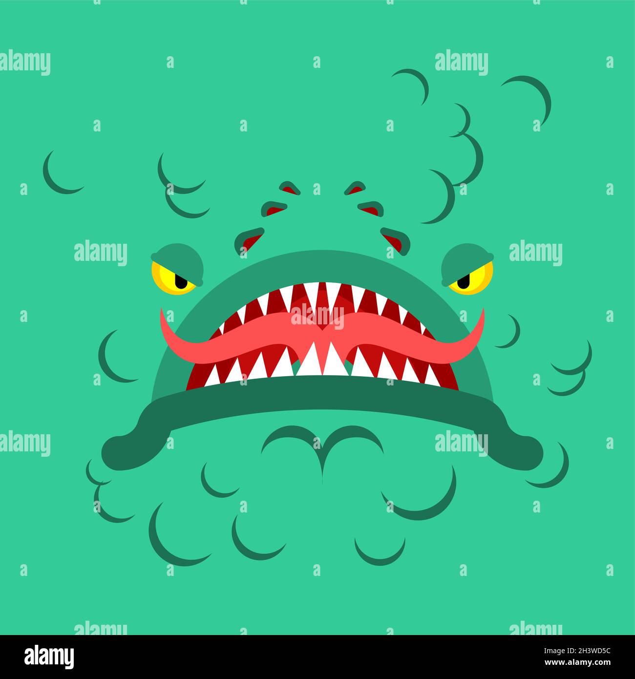 Monster face. Teeth and jaws of green monstrosity Stock Vector Image ...