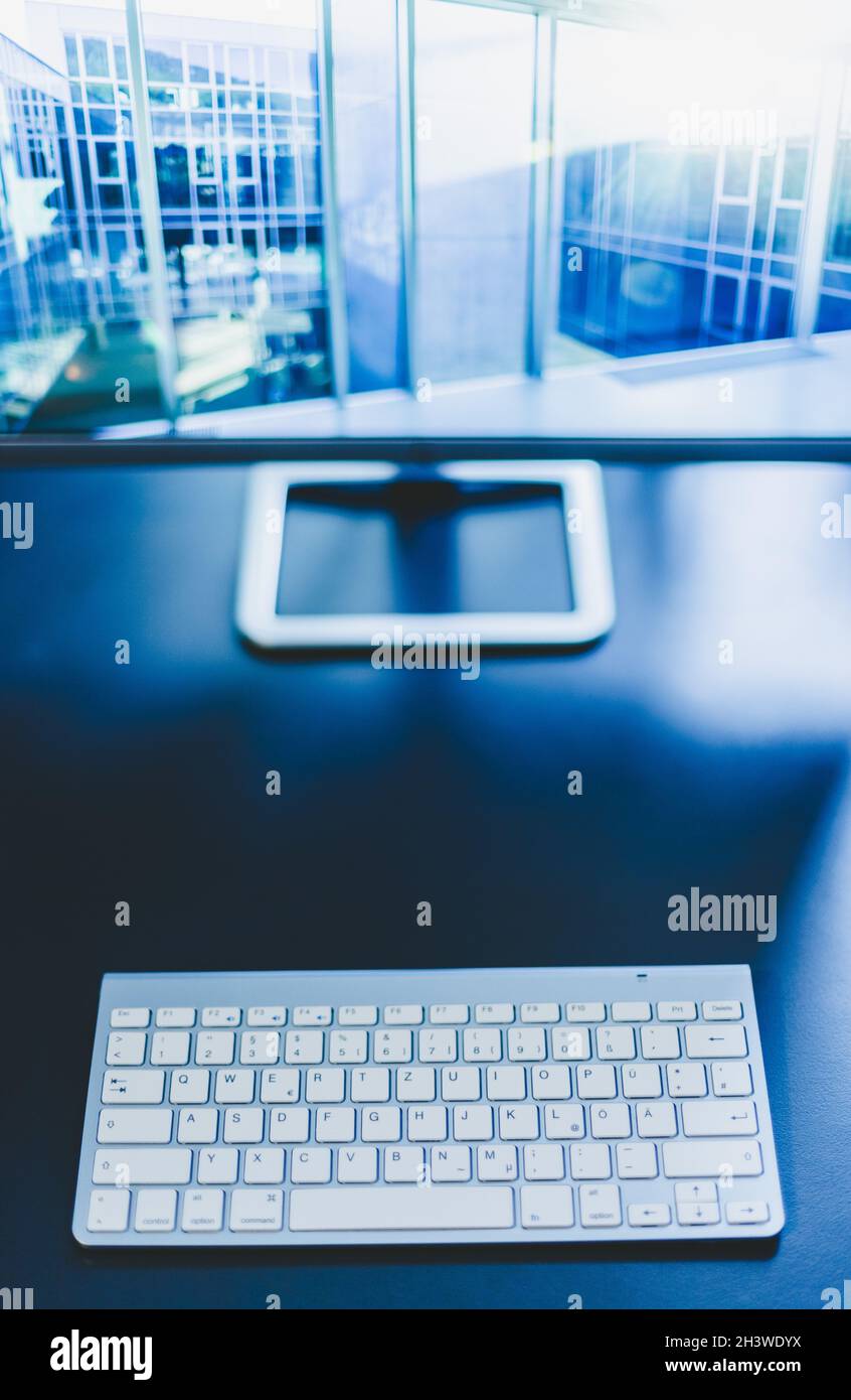 Workplace of a freelancer, screen and keyboard Stock Photo - Alamy
