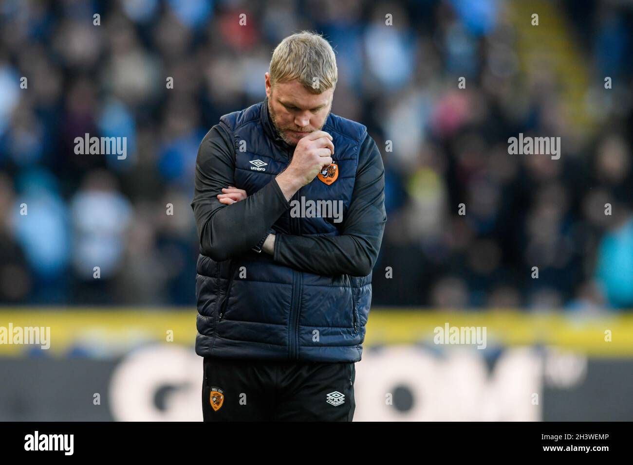Grant McCann manager of Hull City looks down at the ground during the ...