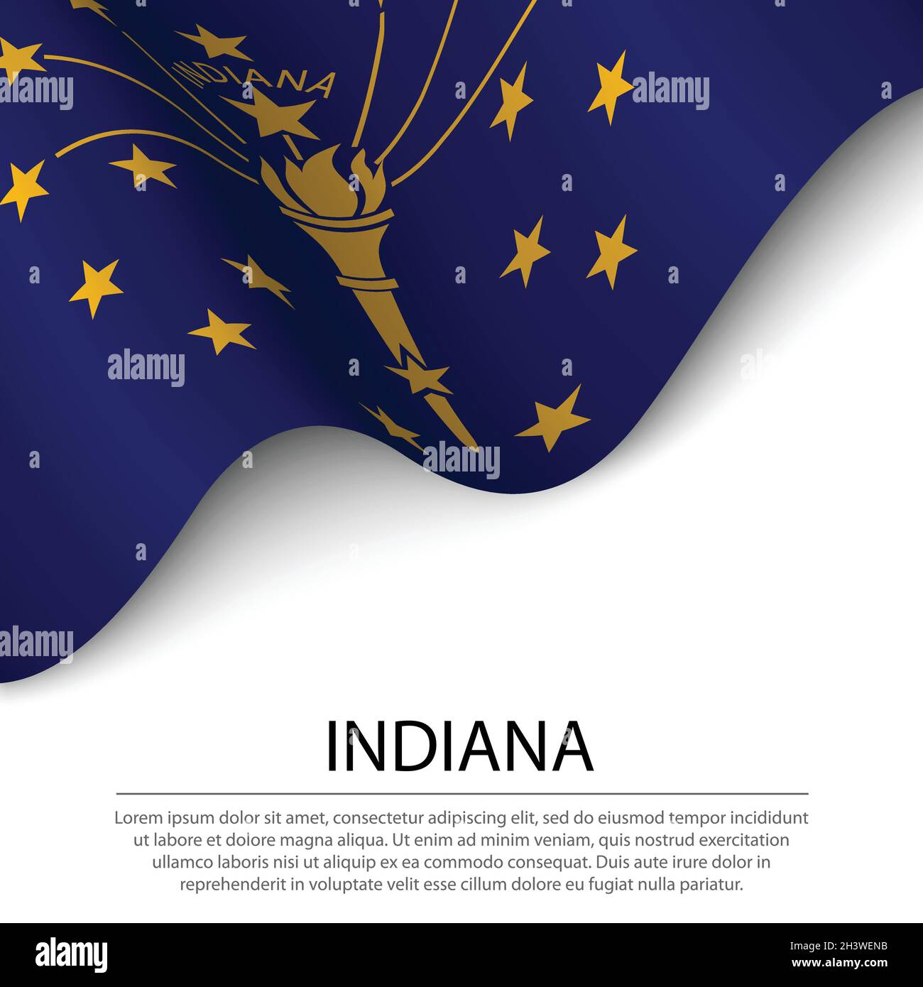 Waving flag of Indiana is a state of USA on white background. Banner or ...