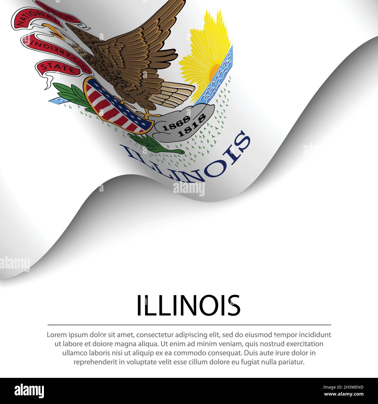 Waving flag of Illinois is a state of USA on white background. Banner ...