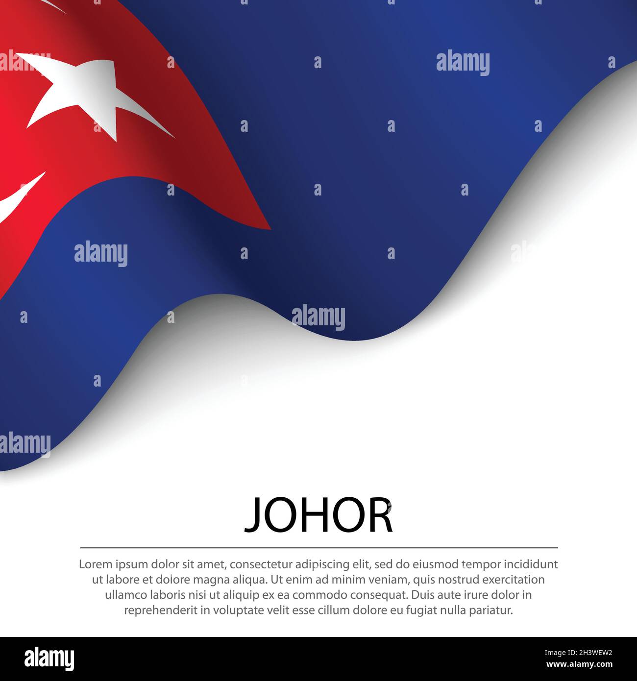 Waving flag of Johor is a state of Malaysia on white background. Banner ...