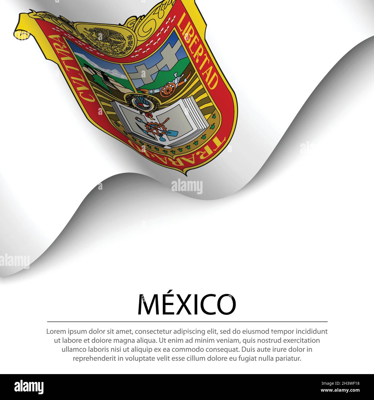 Waving flag of Mexico is a state of Mexico on white background. Banner ...