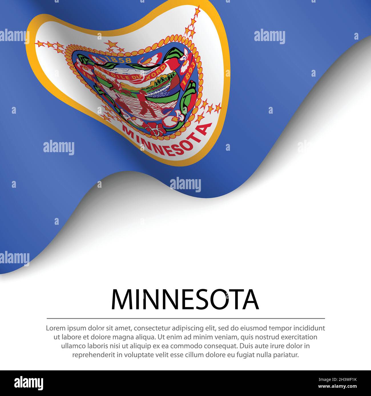 Waving flag of Minnesota is a state of USA on white background. Banner ...