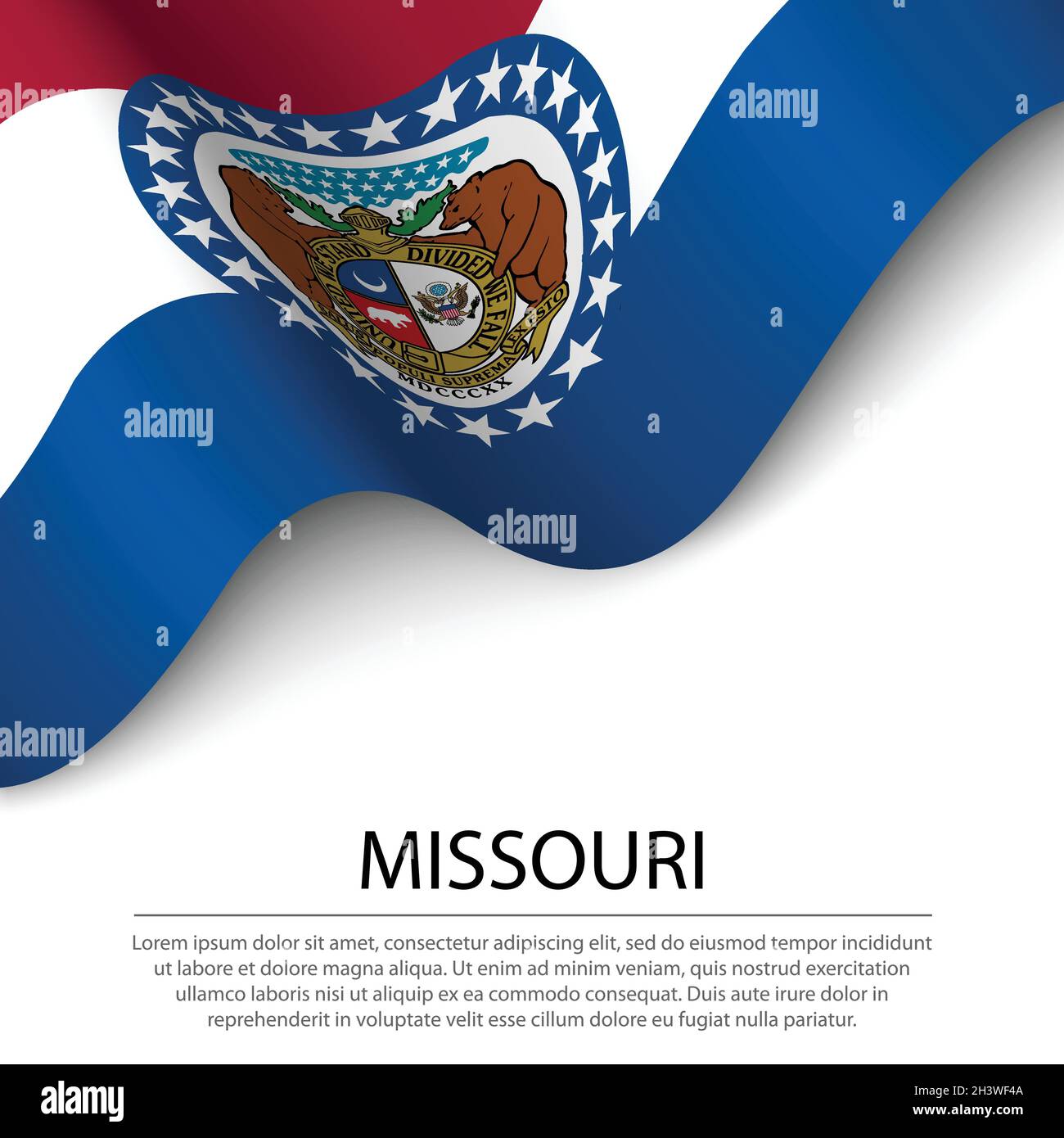 Waving flag of Missouri is a state of USA on white background. Banner ...