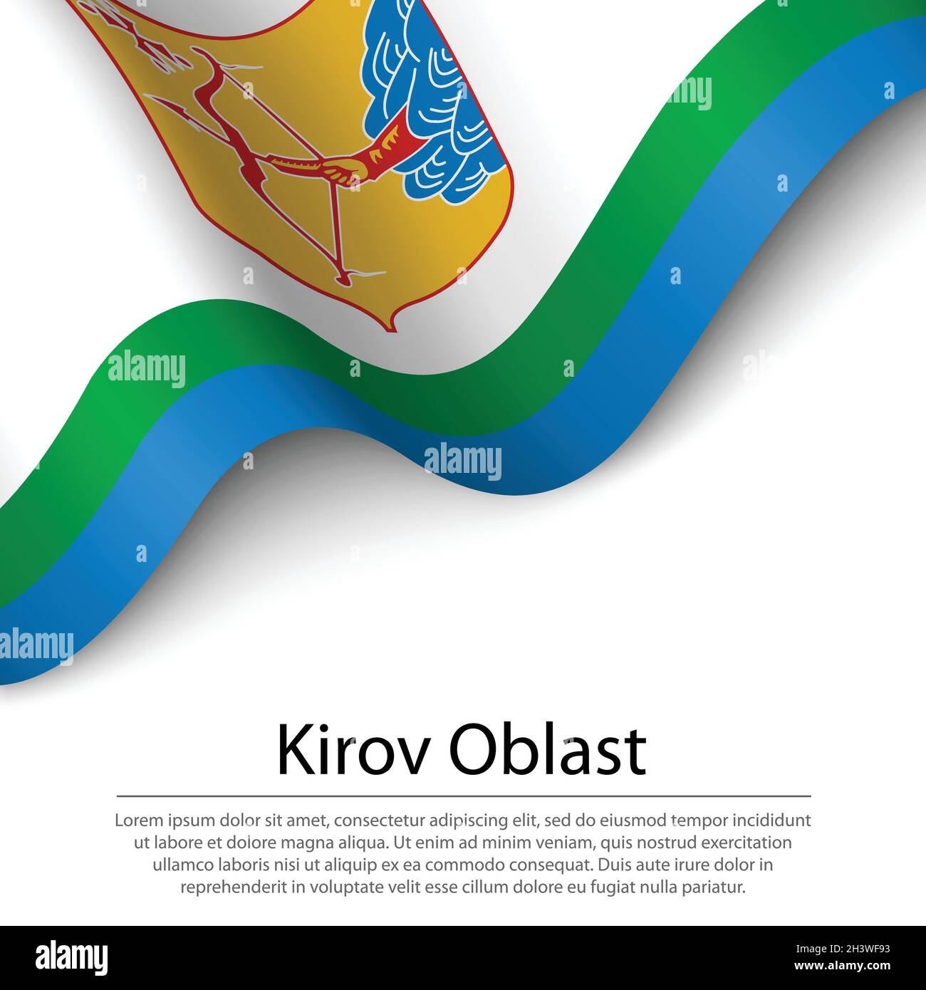 Waving flag of Kirov Oblast is a region of Russia on white background ...