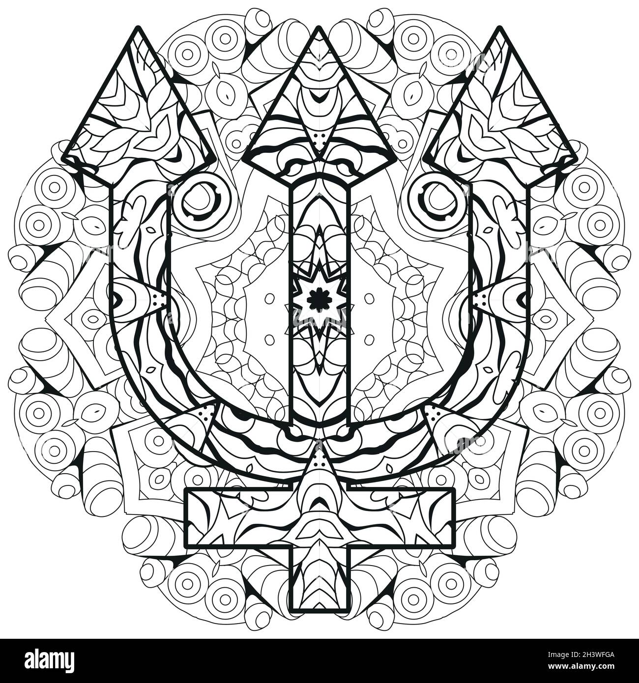 Neptune sign with mandala, astrology concept art for coloring. Tattoo ...