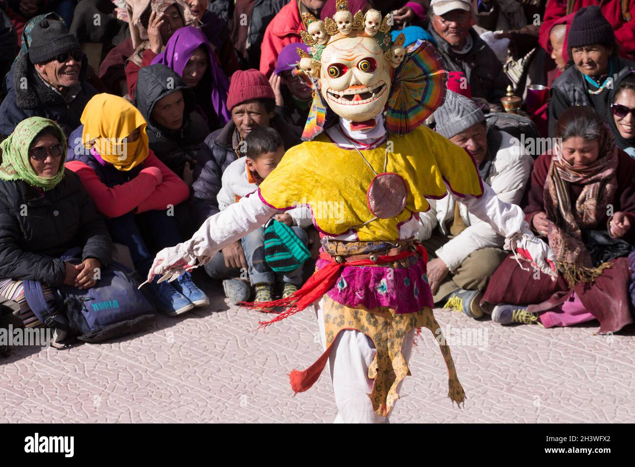 Mask dance performed by a Buddhist monk. Spituk Monastery, Ladakh Stock ...