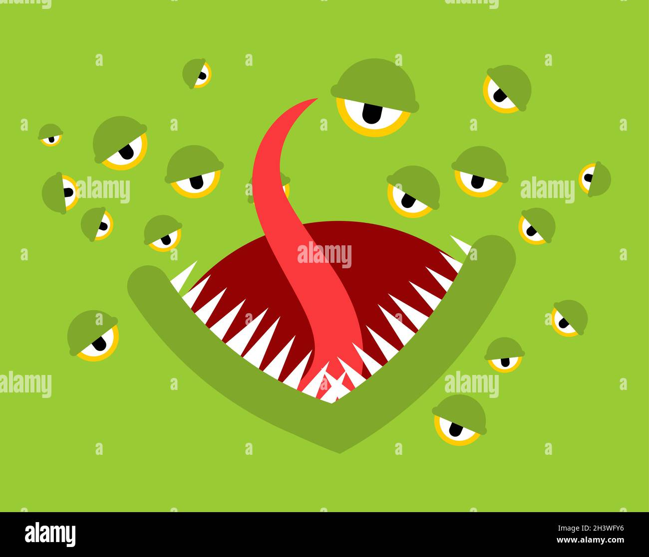 Monster face. Teeth and jaws of green monstrosity Stock Vector Image ...