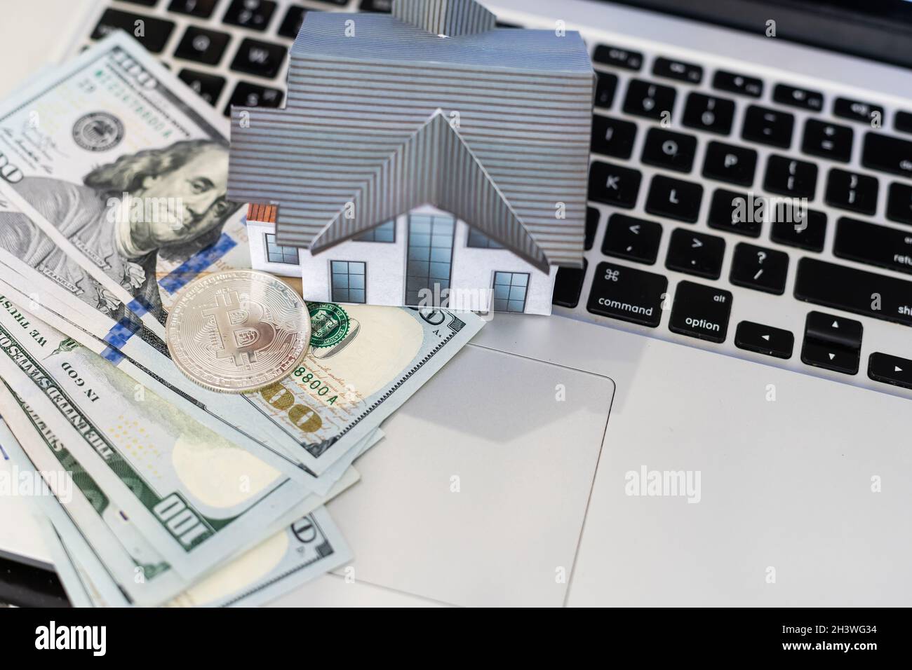 house layout and dollar bills on the background Stock Photo - Alamy