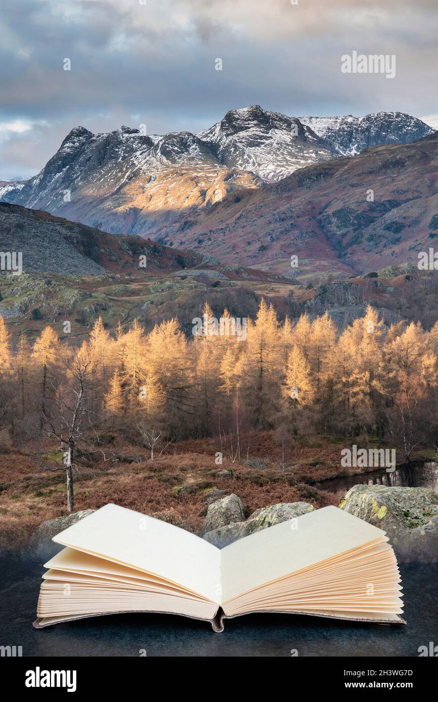 Epic Winter landscape image view from Holme Fell in Lake District ...
