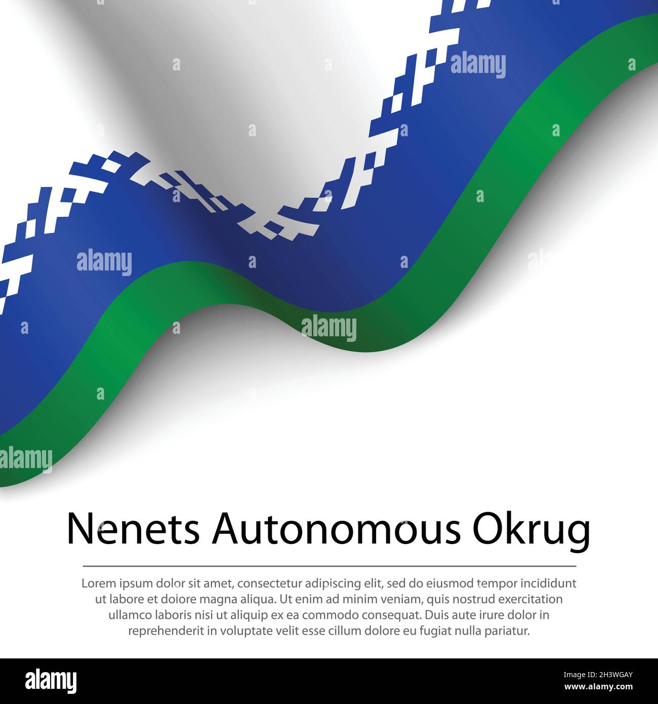 Waving flag of Nenets Autonomous Okrug is a region of Russia on white ...