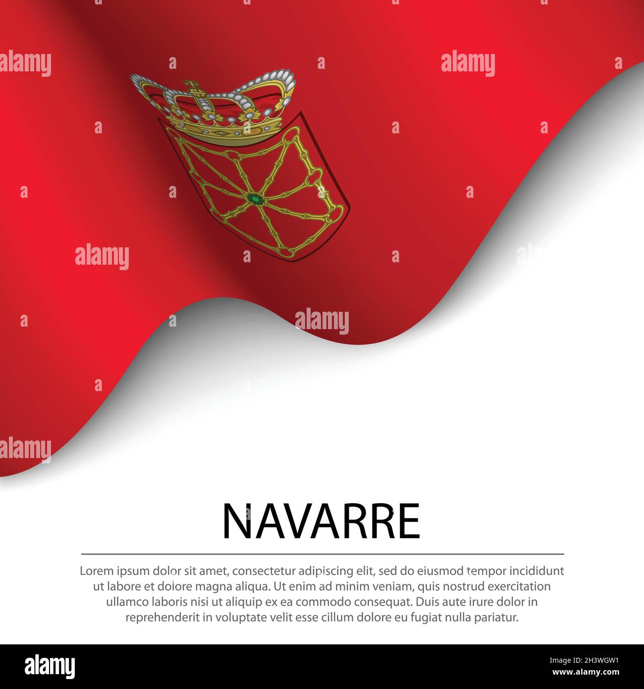Waving flag of Navarre is a region of Spain on white background. Banner or ribbon vector ...