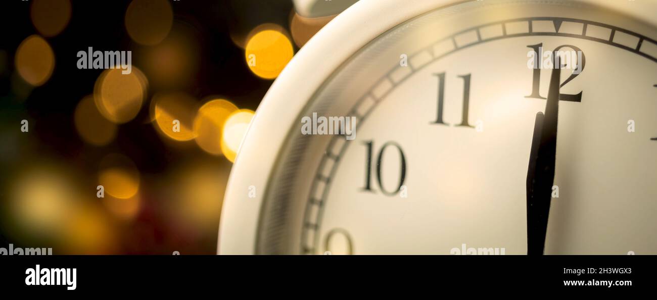 Midnight countdown clock, banner. New Year celebration concept photo ...