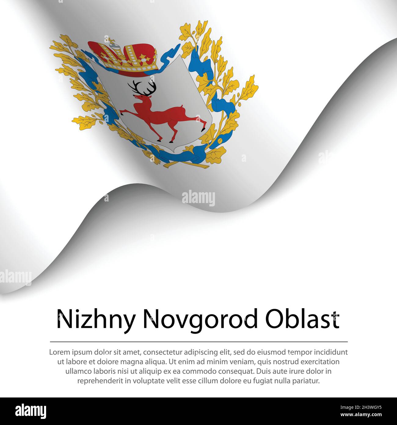 Waving flag of Nizhny Novgorod Oblast is a region of Russia on white ...
