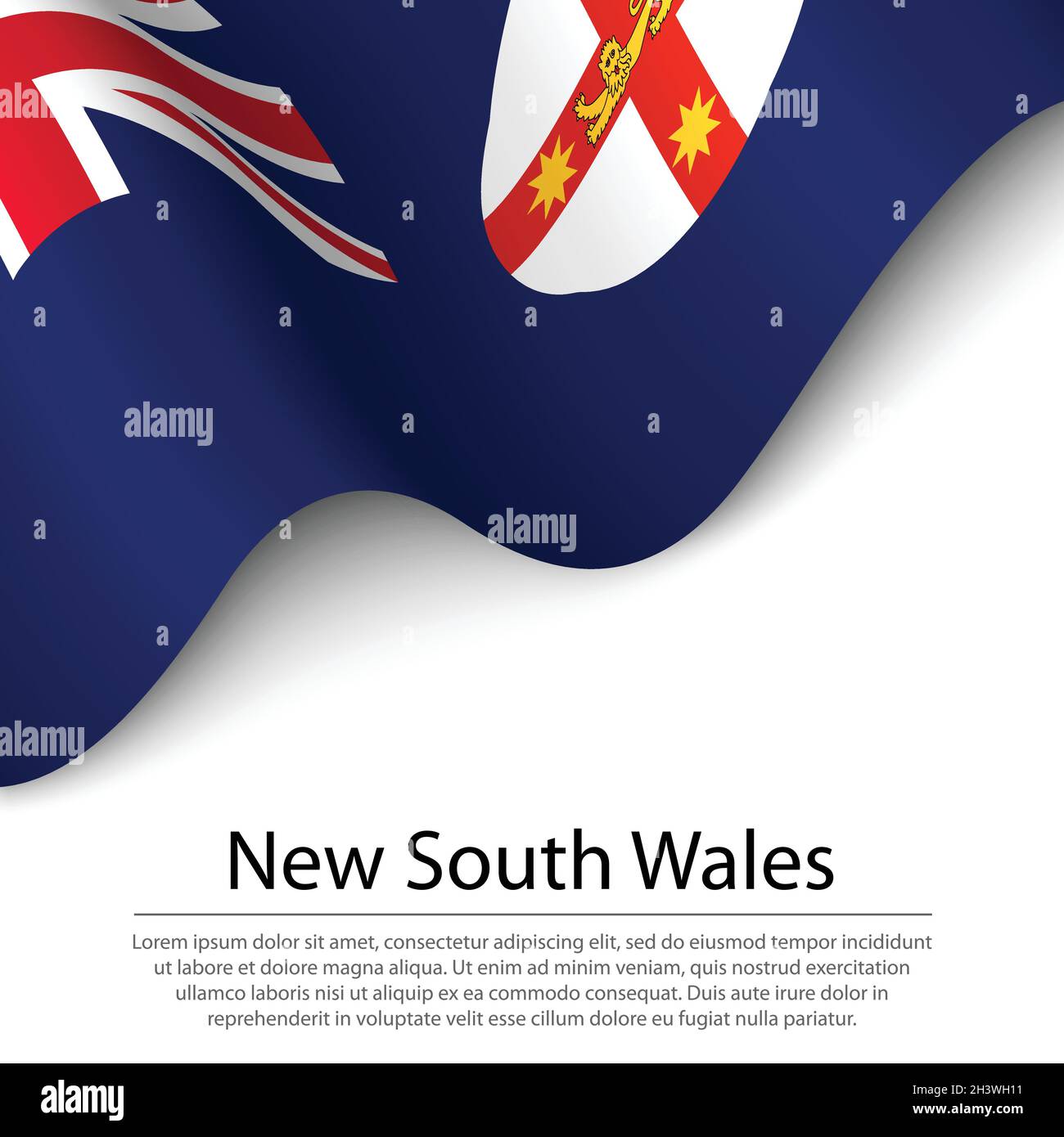 Waving flag of New South Wales is a state of Australia on white ...