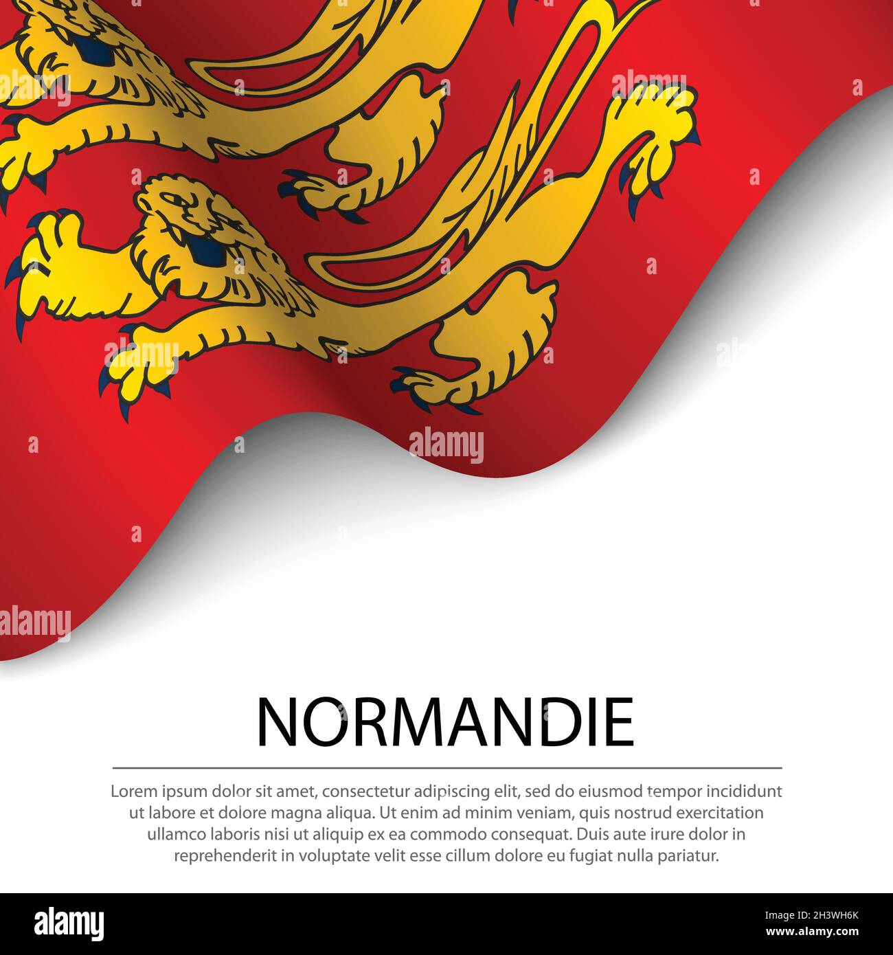 Waving flag of Normandy is a region of France on white background ...