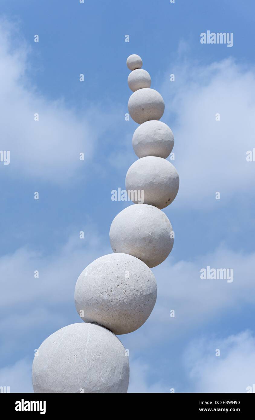 Round stones sculpture positioned in a perfect balance. Cyprus, Ayia ...