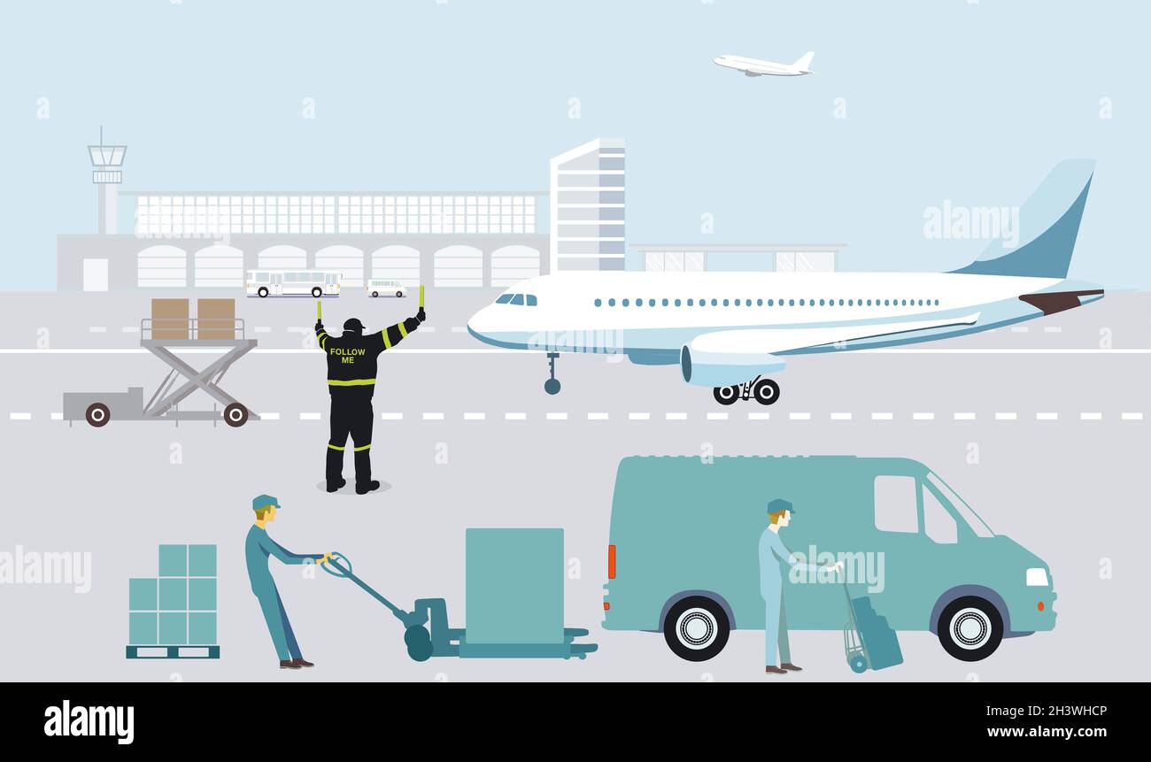 Air freight at the airport on the tarmac with airplane Stock Photo - Alamy