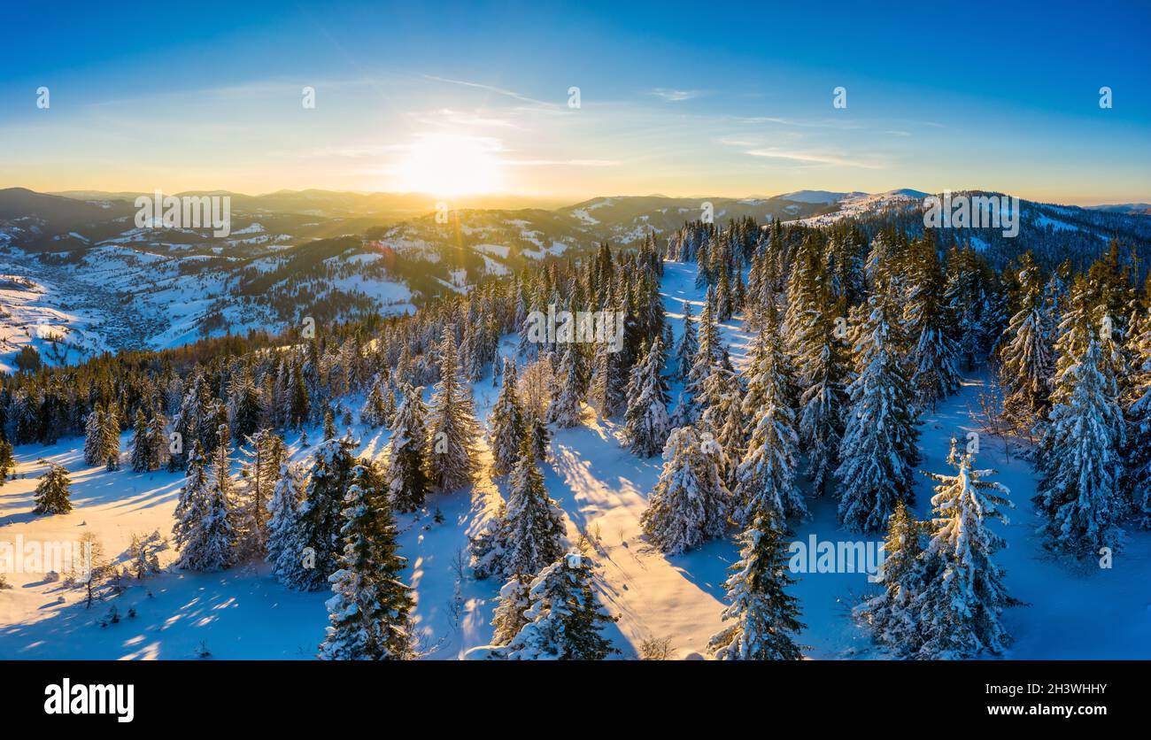 Wonderful landscapes of the Carpathian mountains covered with the first ...