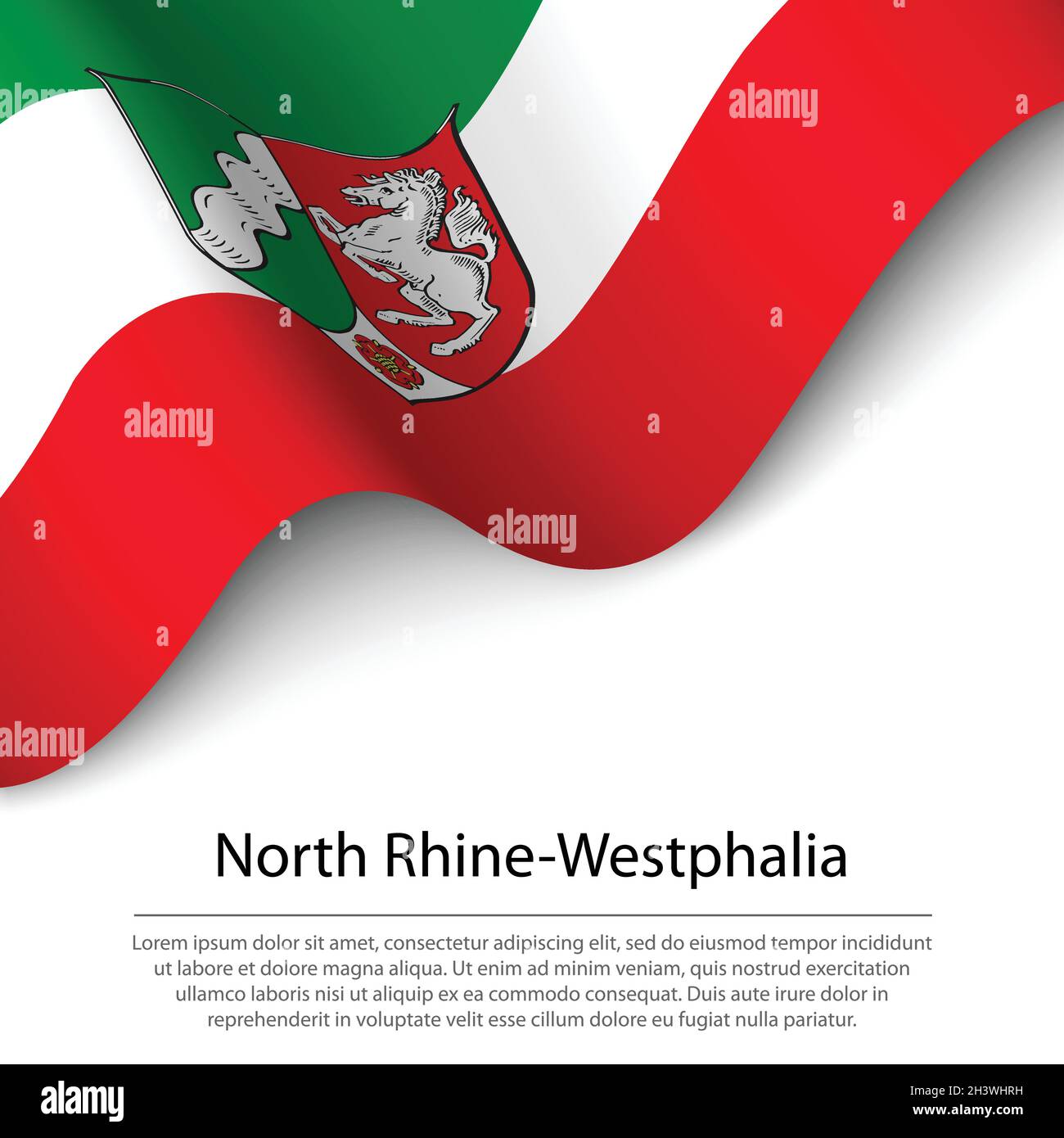 Waving flag of North Rhine-Westphalia is a state of Germany on white ...