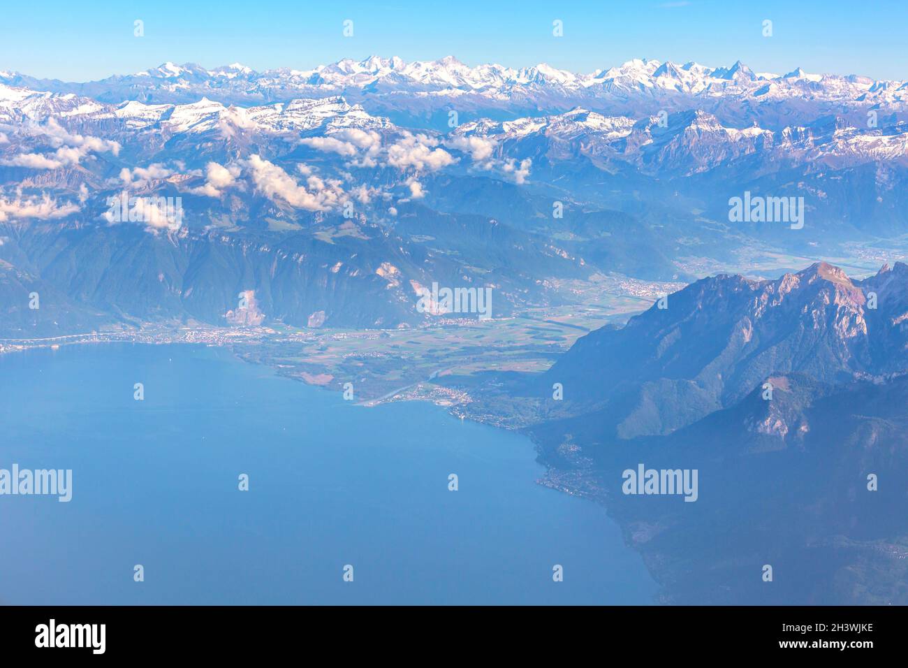 Aerial view on the Swiss Alps and lake Geneva Stock Photo - Alamy