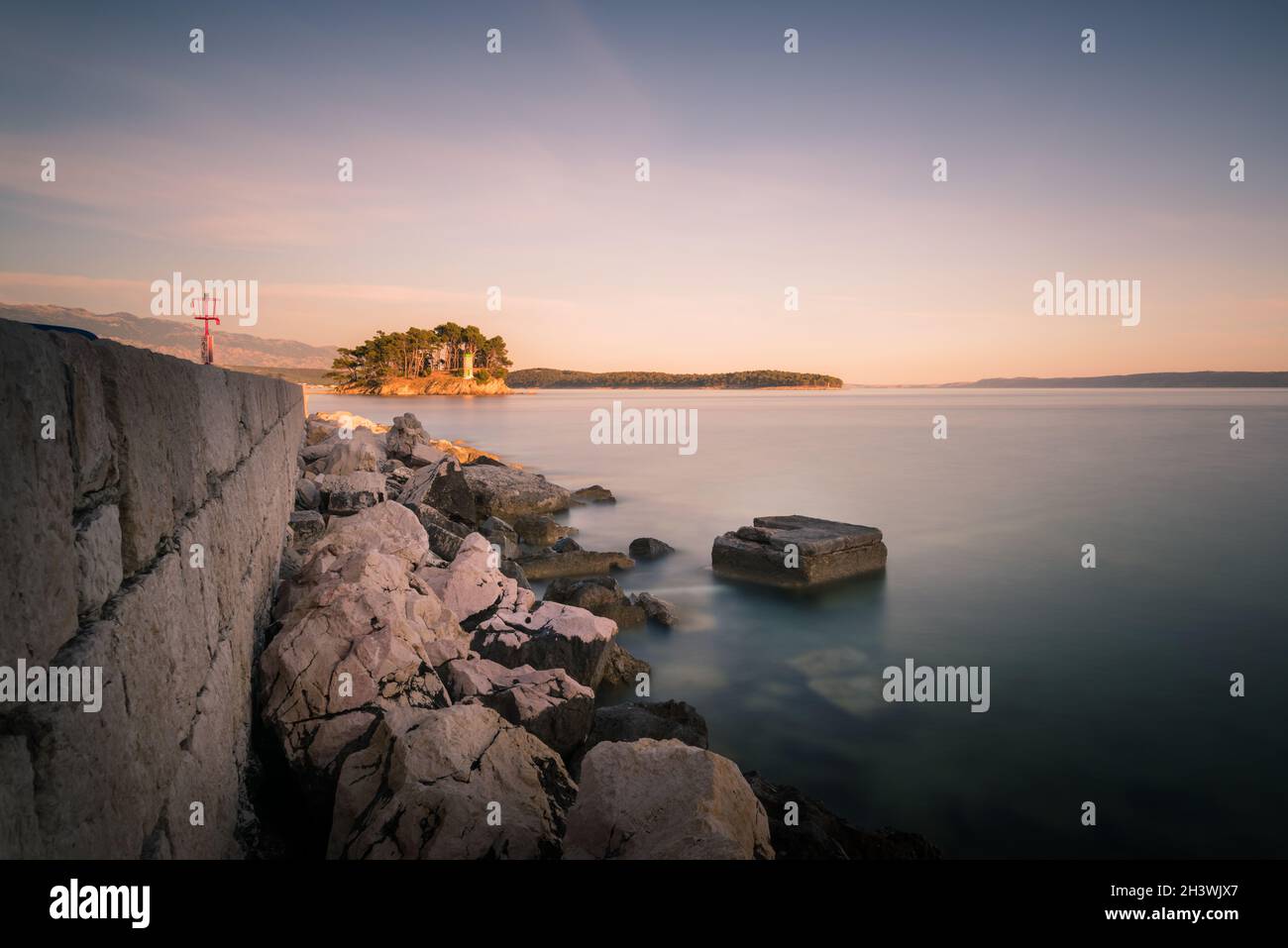 Banjol on island of Rab with sveti Juraj in a long exposure at evening ...