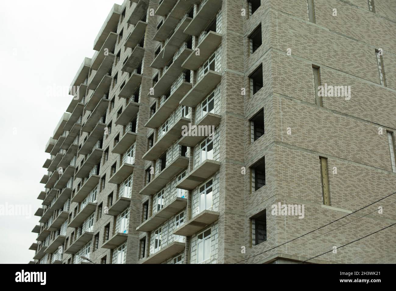 Windows of the house under construction. Construction of a building in ...