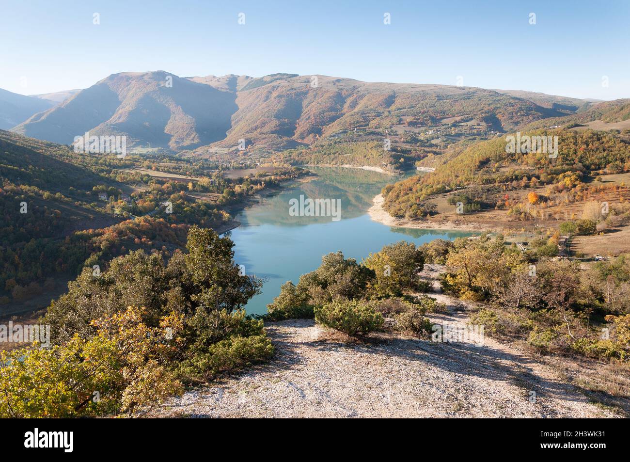 landscape Lago di Fiastra in Marche region, Macerata Province, Italy ...