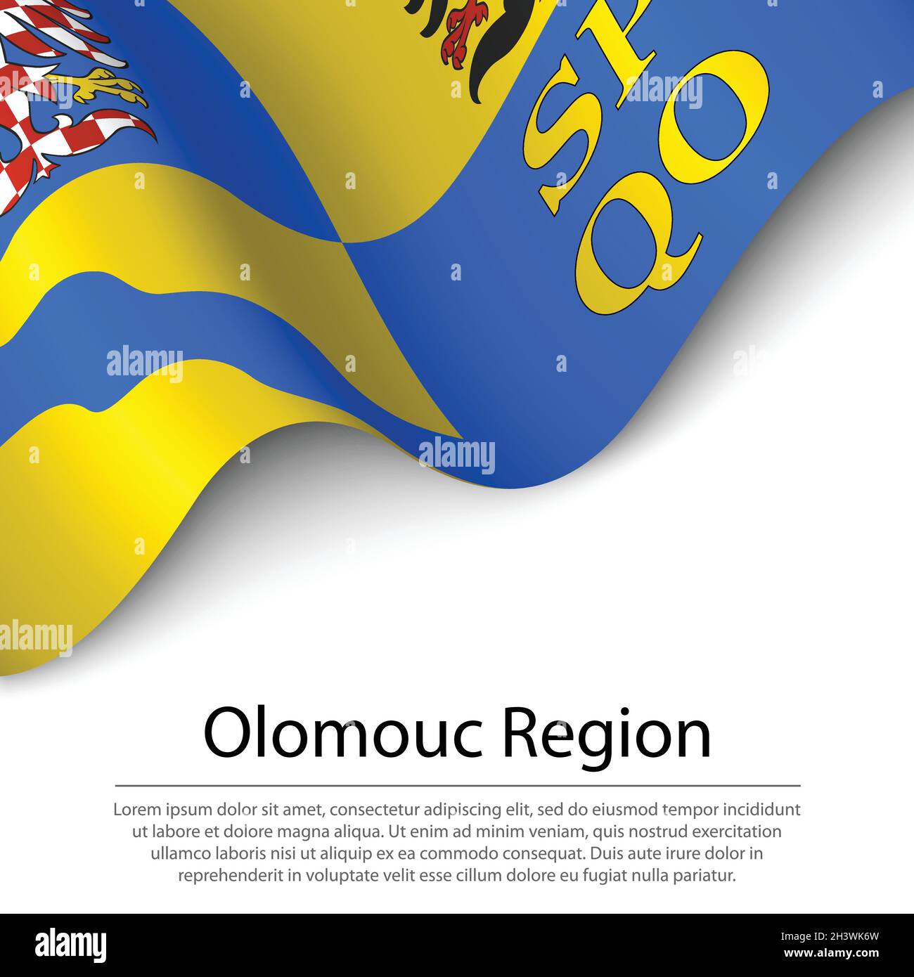 Waving flag of Olomouc is a region of Czech Republic on white ...