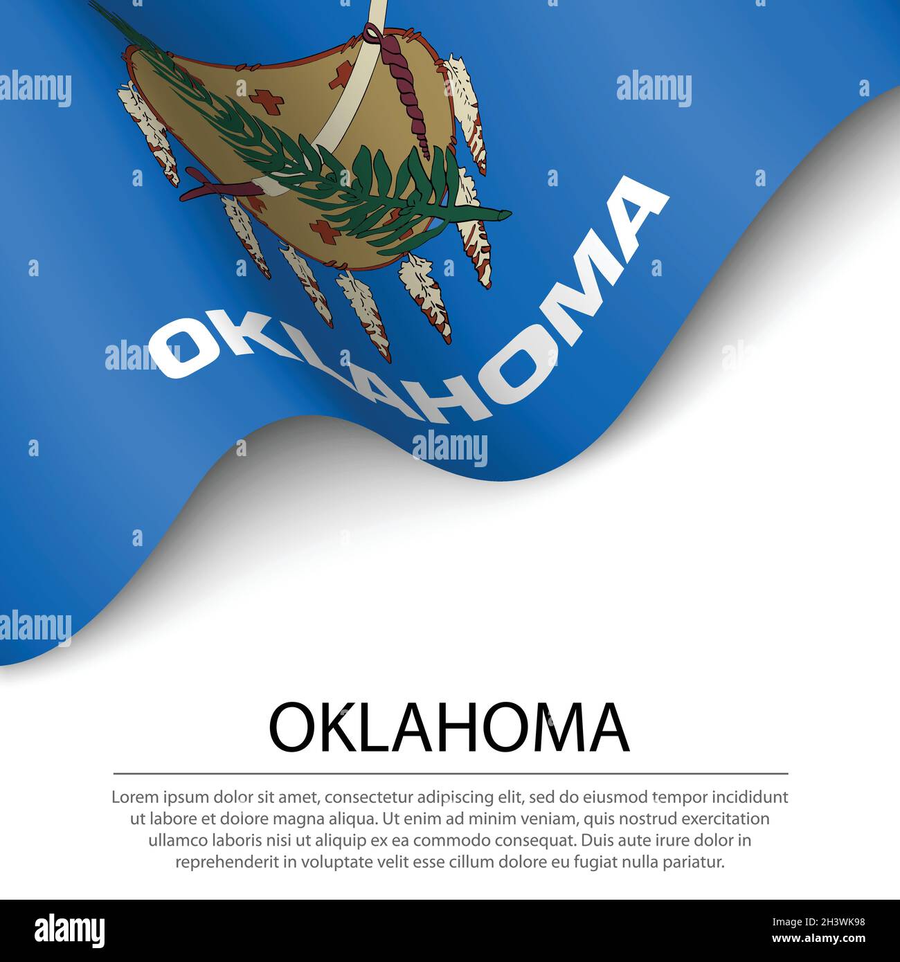 Waving flag of Oklahoma is a state of USA on white background. Banner ...
