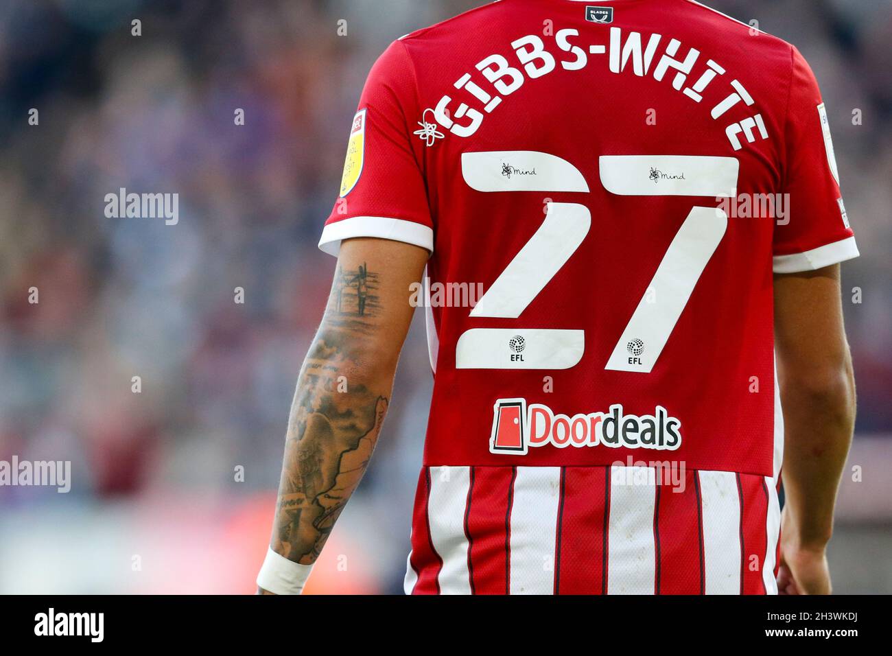 Tattoos on the arm of Morgan Gibbs-White #27 of Sheffield United Stock ...