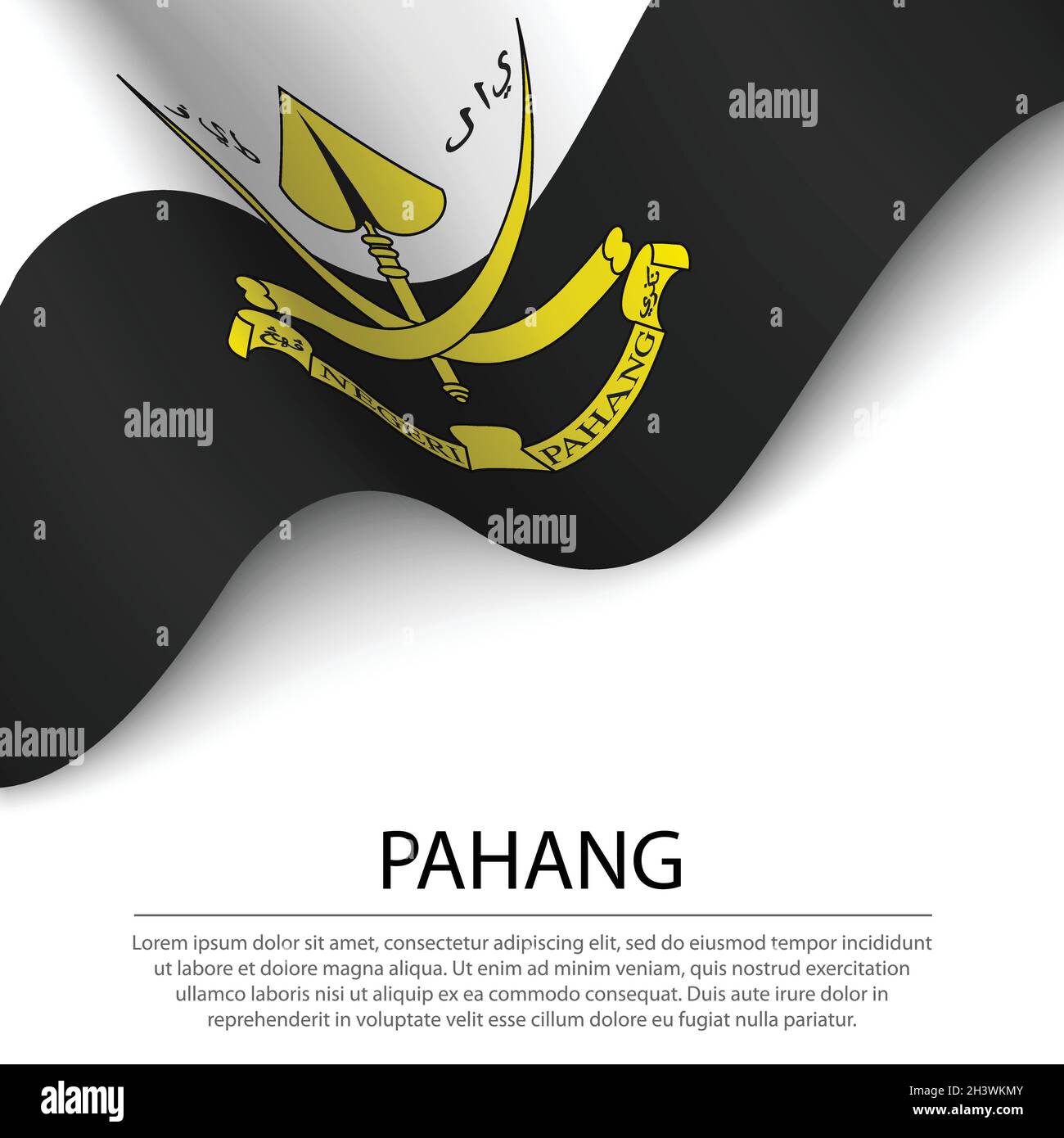 Waving flag of Pahang is a state of Malaysia on white background ...