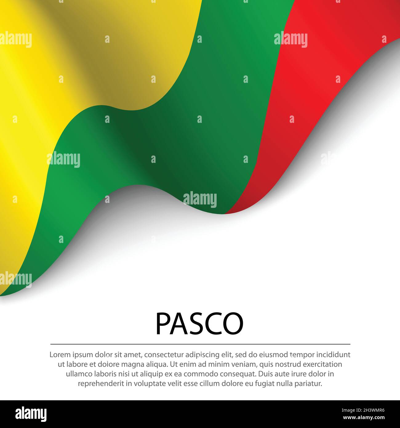 Waving flag of Pasco is a region of Peru on white background. Banner or ...