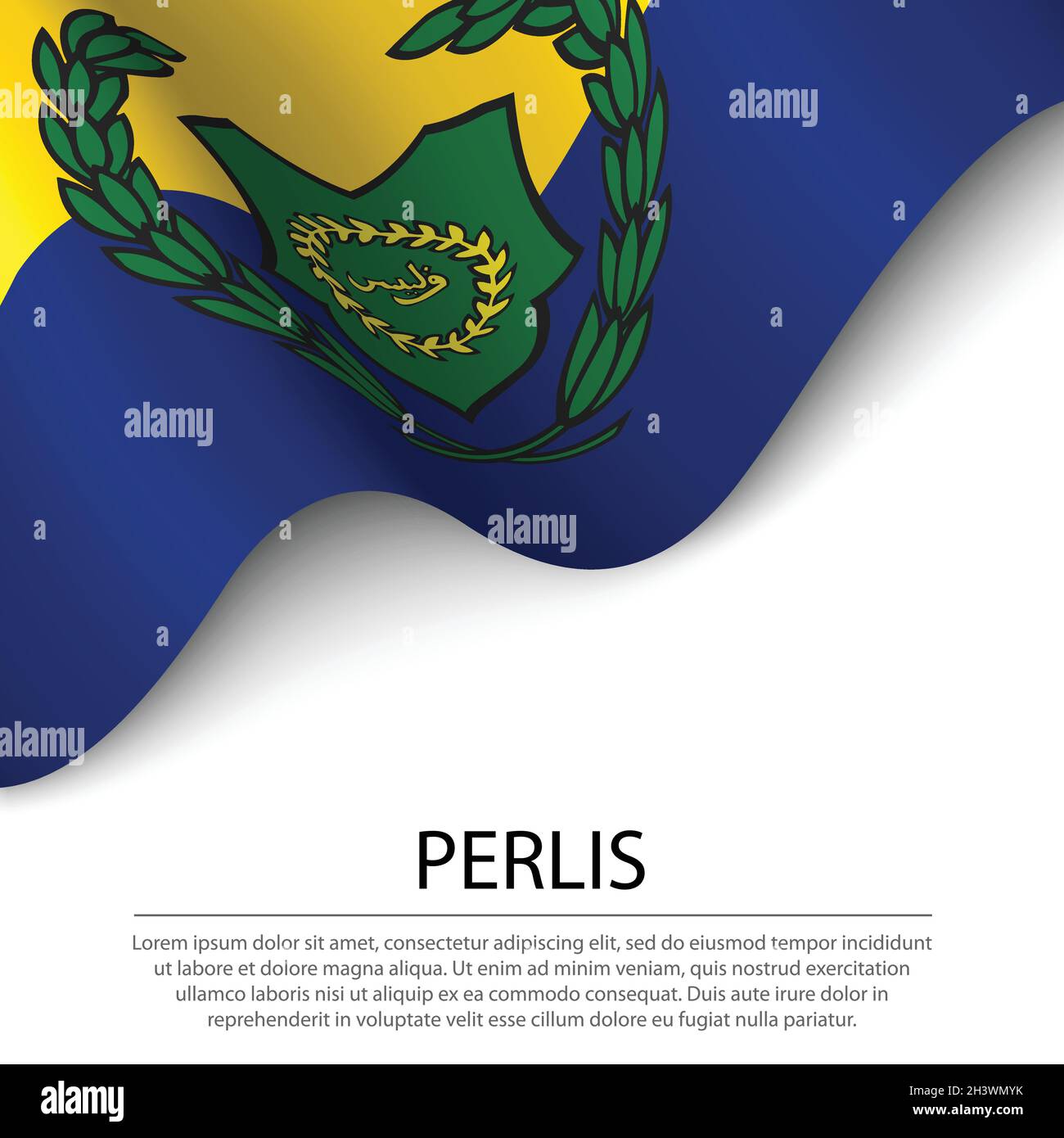 Waving flag of Perlis is a state of Malaysia on white background ...