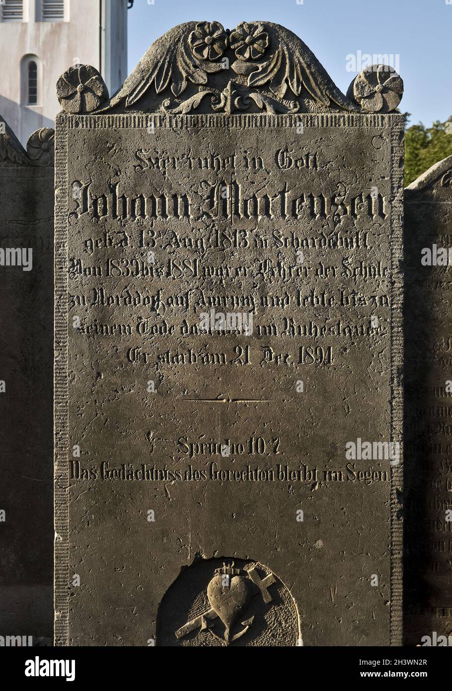 Talking tombstone in the cemetery of St. Clemens Church, Nebel, Amrum ...