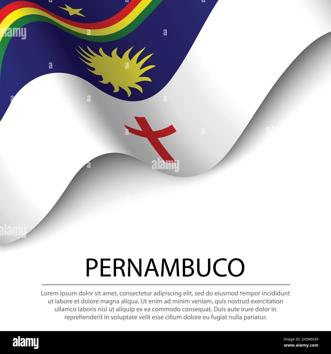Waving flag of Pernambuco is a state of Brazil on white background ...
