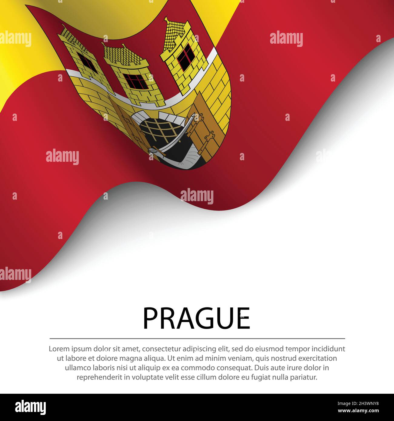 Waving flag of Prague is a region of Czech Republic on white background ...