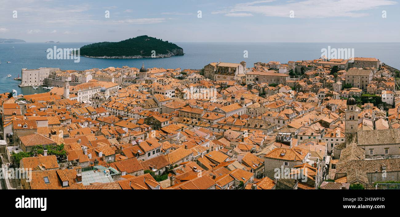 Panoramic view of the whole old city of Dubrovnik. View from the wall ...