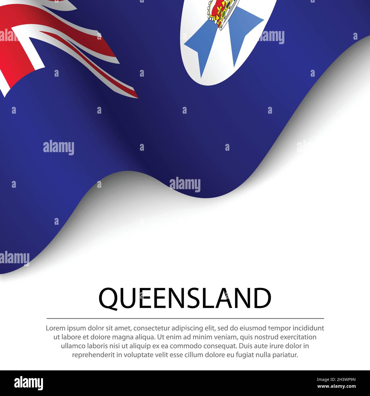 Waving flag of Queensland is a state of Australia on white background ...