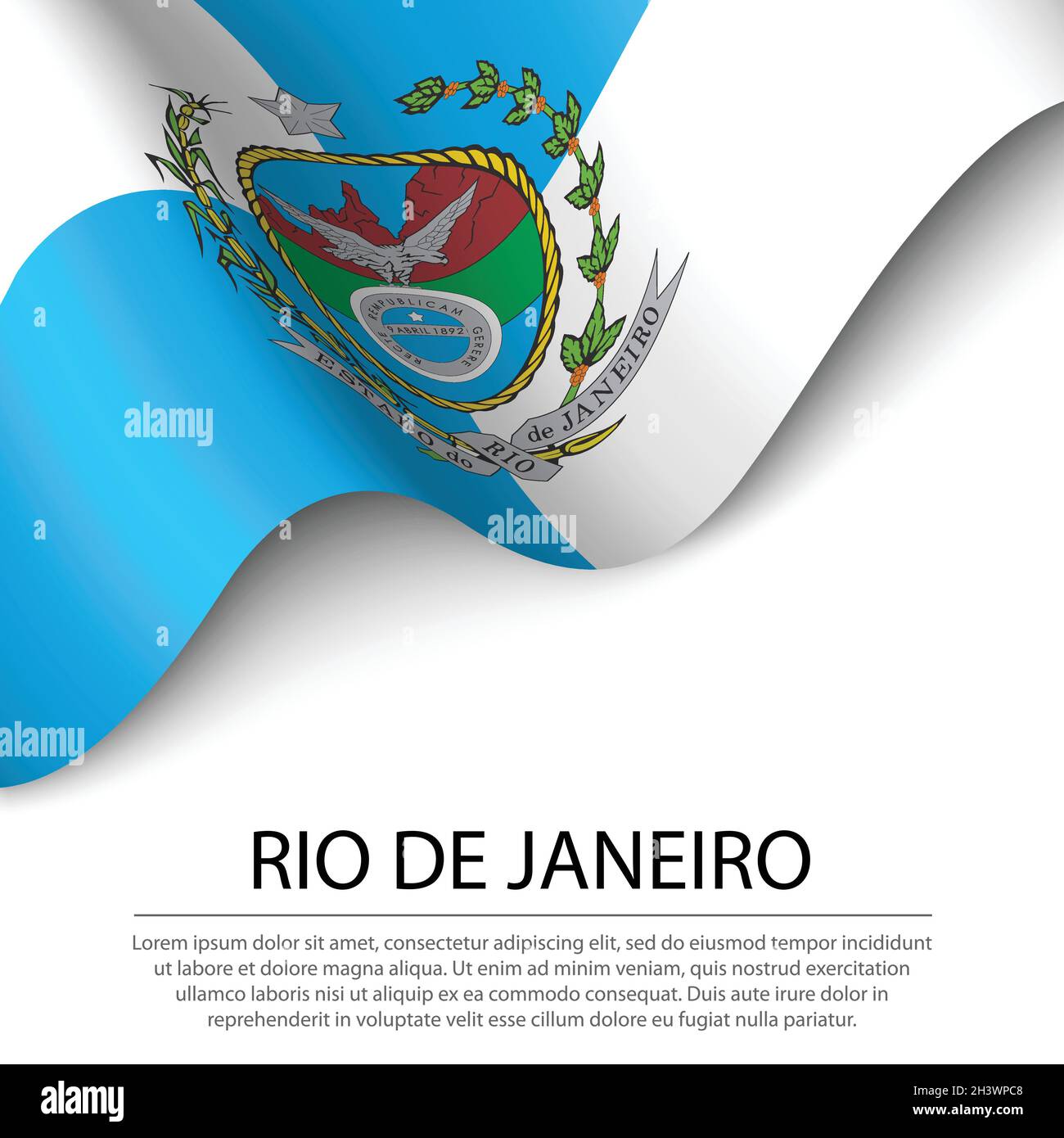 Waving flag of Rio de Janeiro is a state of Brazil on white background ...