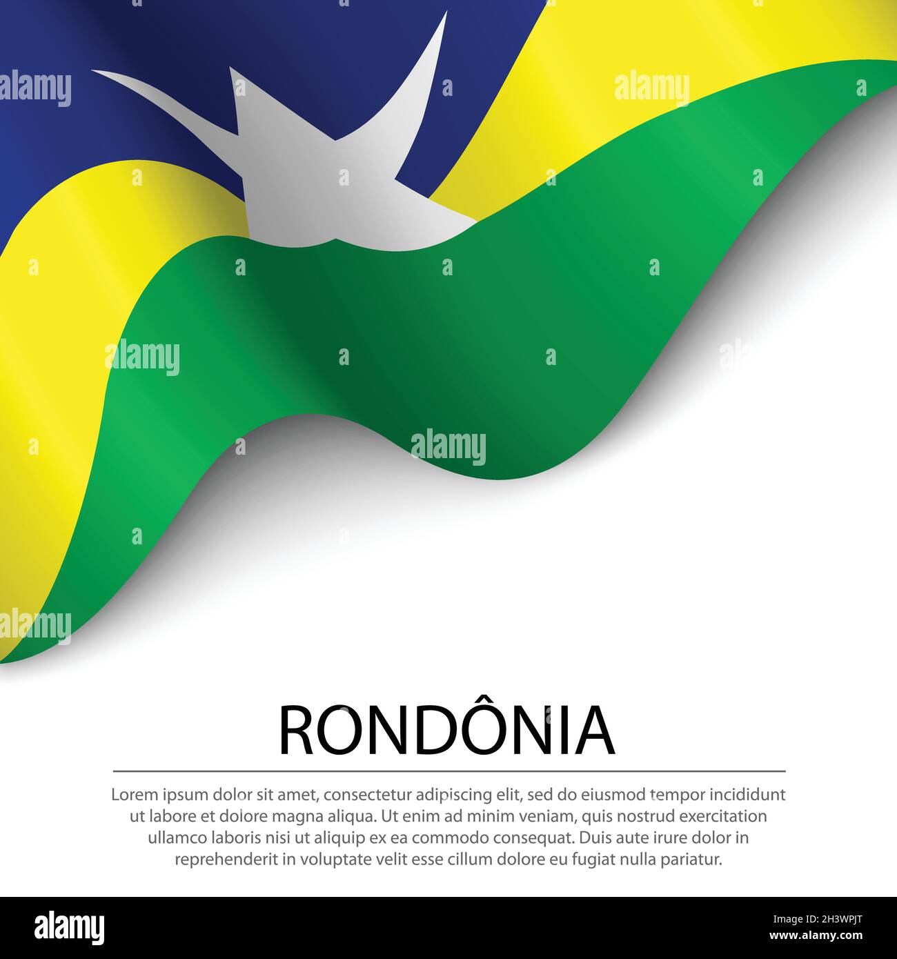 Waving flag of Rondonia is a state of Brazil on white background ...