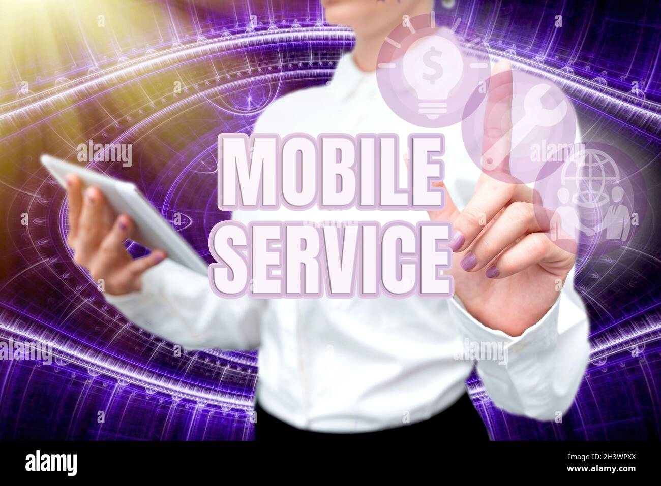 Text sign showing Mobile Service. Business idea Radio communication ...