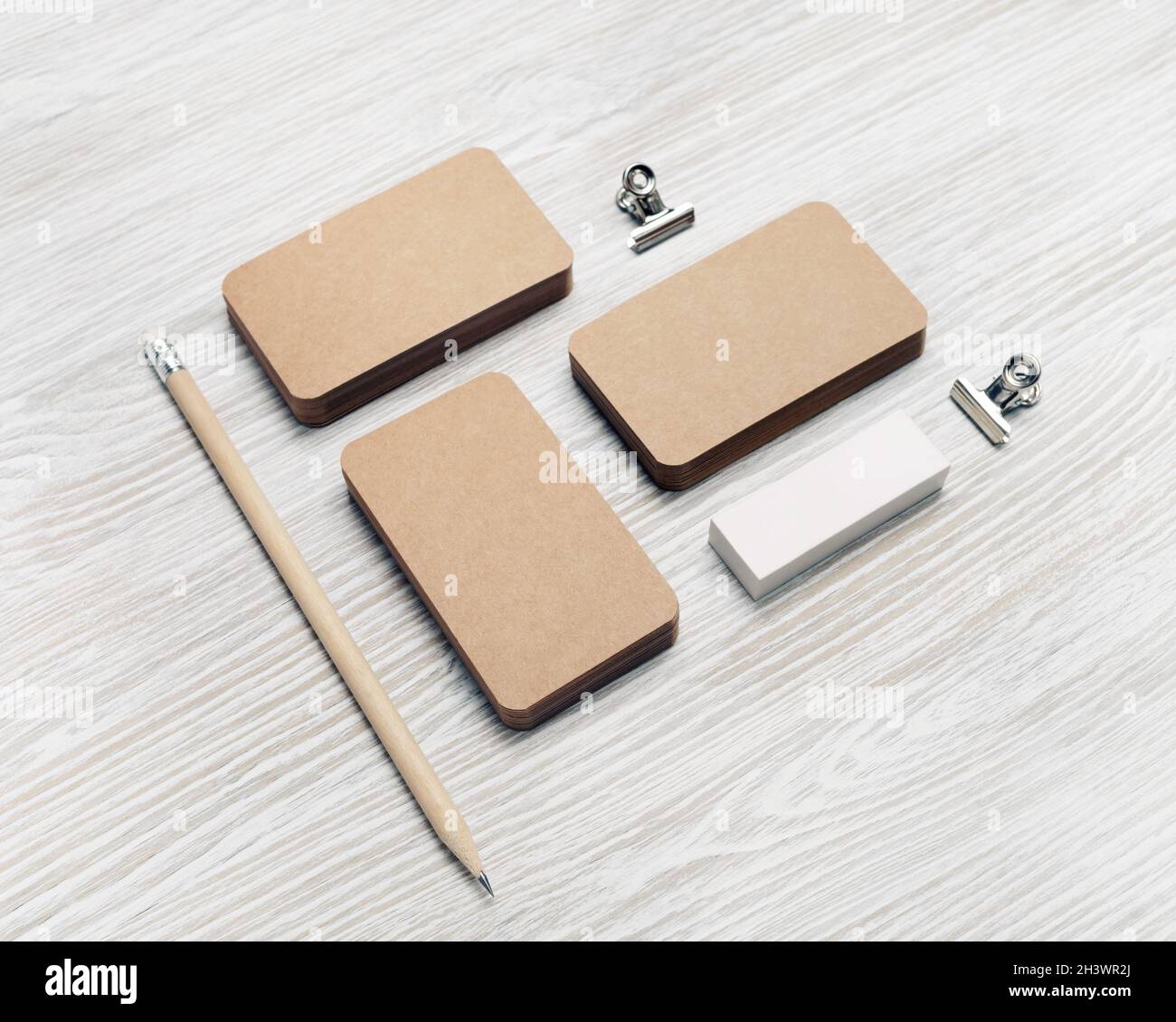 Business cards, pencil, eraser Stock Photo - Alamy