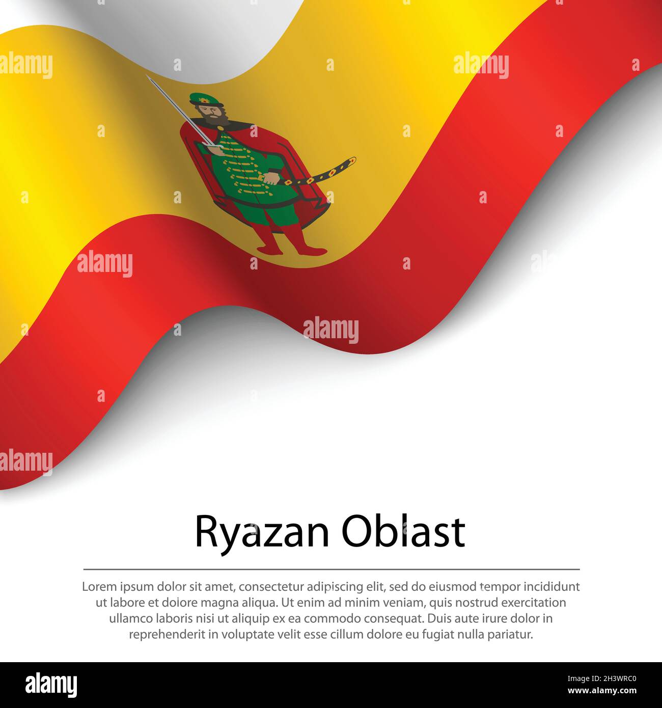 Waving flag of Ryazan Oblast is a region of Russia on white background ...