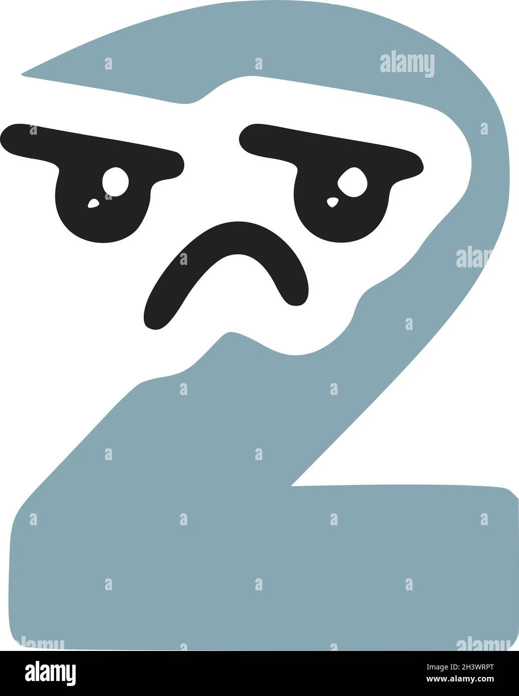 Number 2 kawaii character with sad face, vector clip art Stock Vector ...