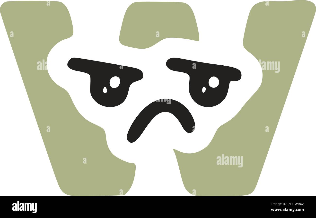 Letter w kawaii character with sad face, vector clip art Stock Vector ...